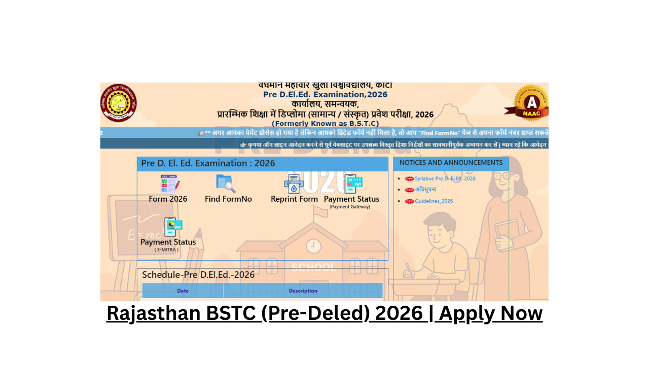 Rajasthan BSTC (Pre-Deled) 2026 | Apply Now